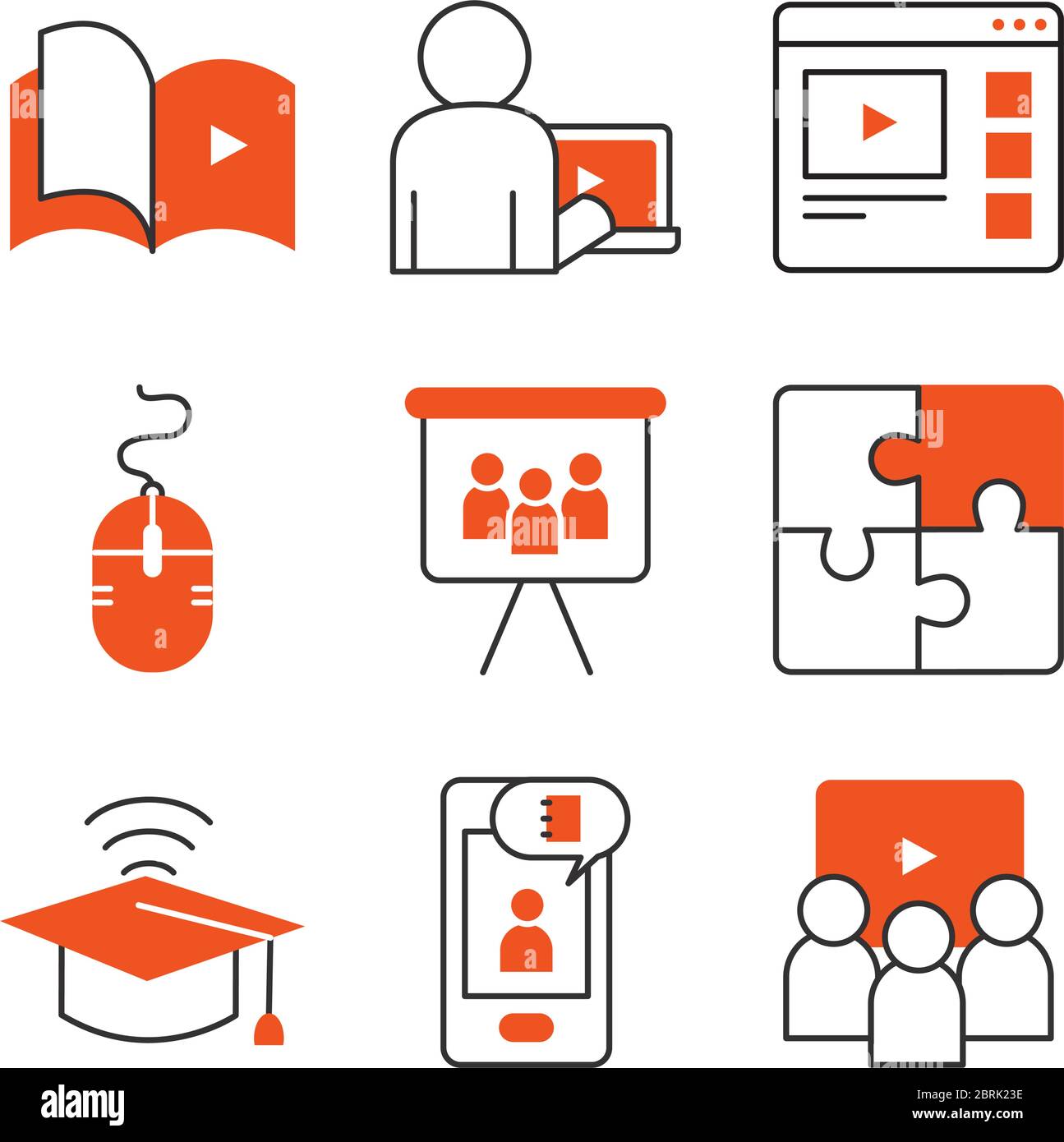 students and online learning icon set over white background, half line ...