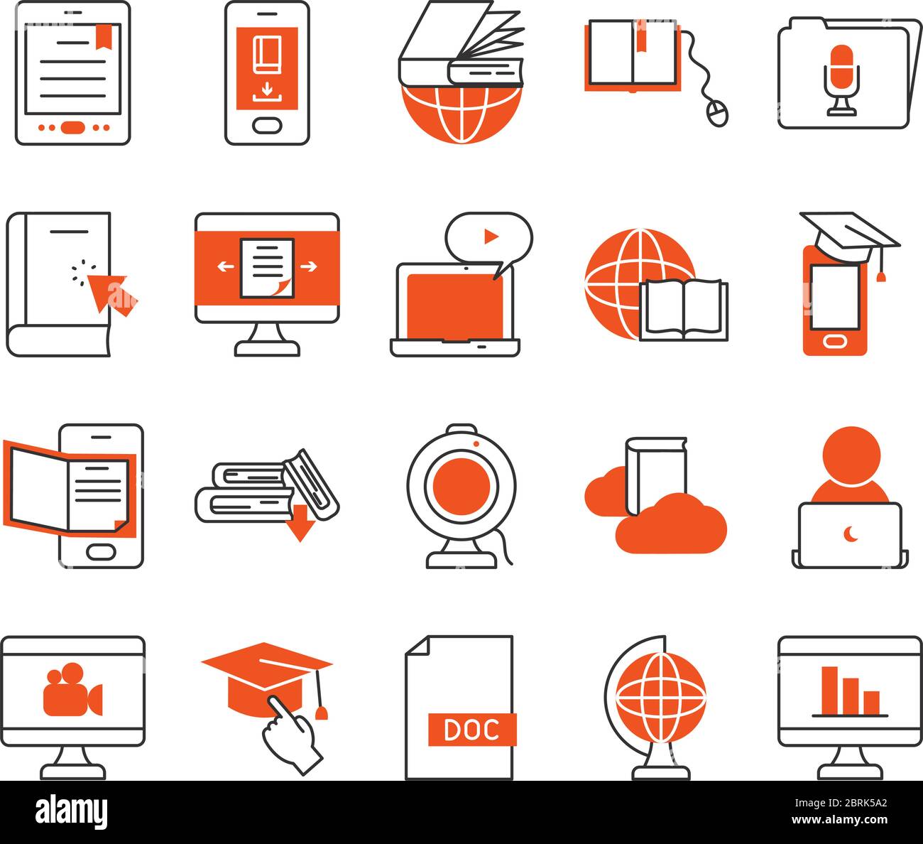 web cam and online learning icon set over white background, half line ...