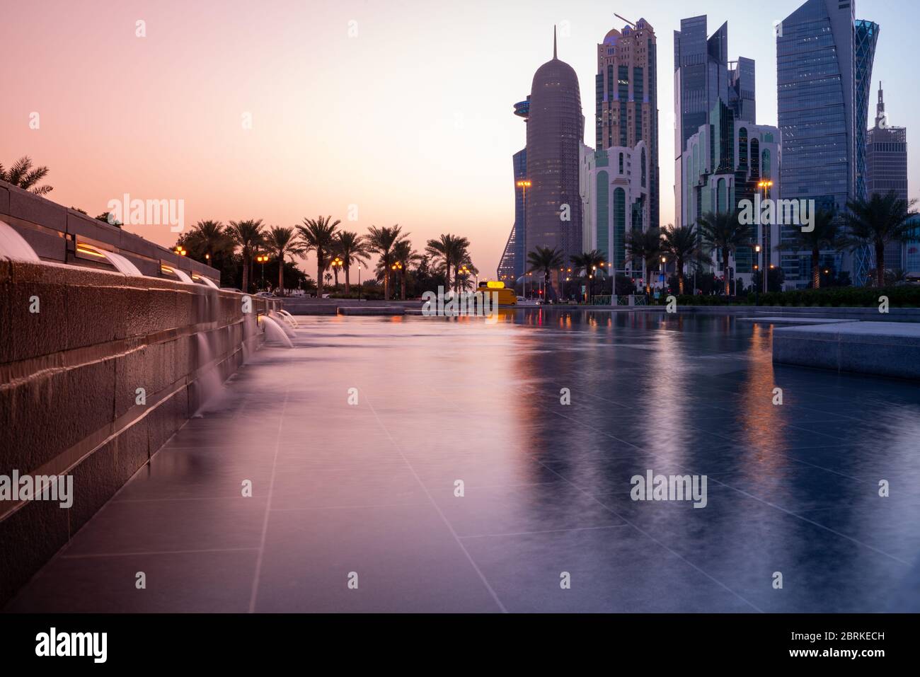 Doha, Qatar- 14 February 2019 : The beautiful skyline of the doha city ...