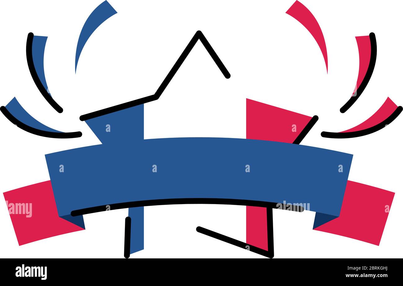 france star with ribbon line and fill style icon design, Bastille day ...