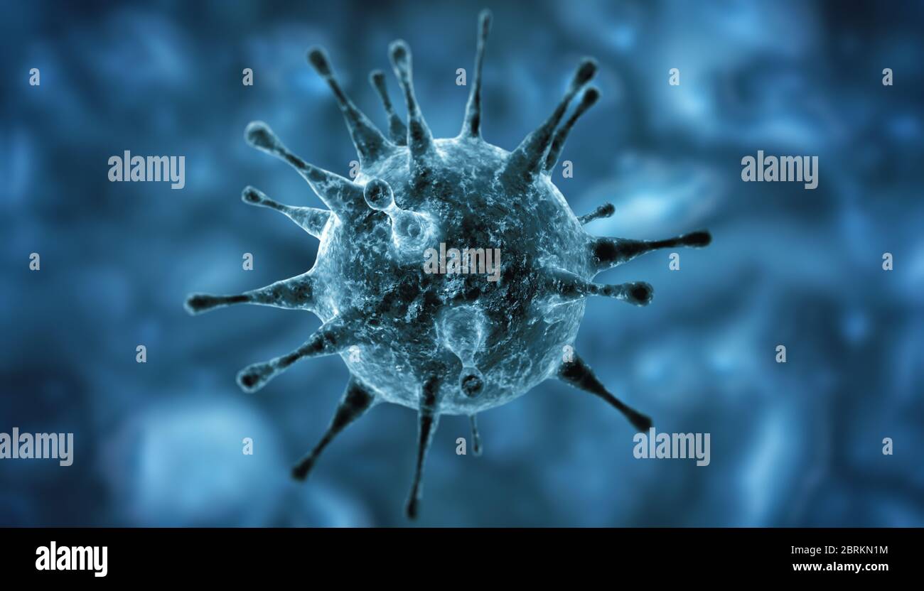 Microscopic view of influenza virus cells. 3D medical illustration ...