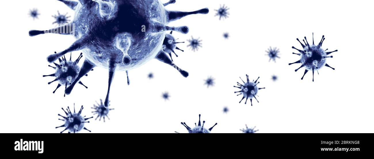 Microscopic view of influenza virus cells. 3D medical illustration ...