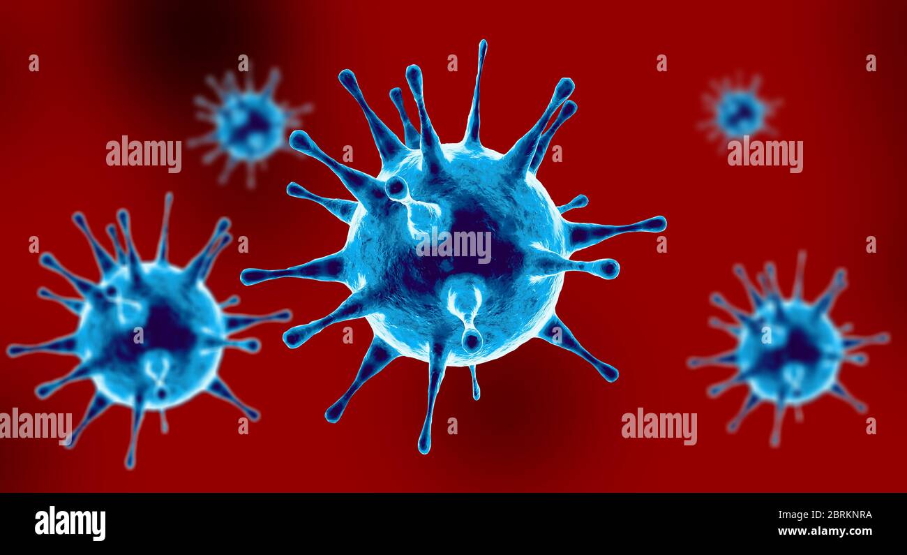Microscopic view of influenza virus cells. 3D medical illustration ...