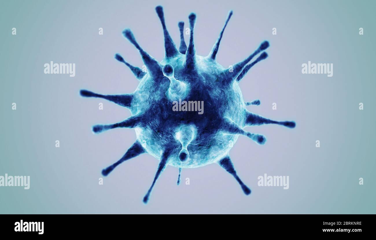 Microscopic view of influenza virus cells. 3D medical illustration ...