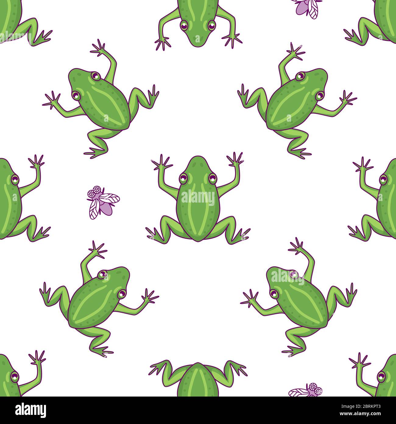 Frog with fly seamless pattern. Vector Hand drawn green character ...