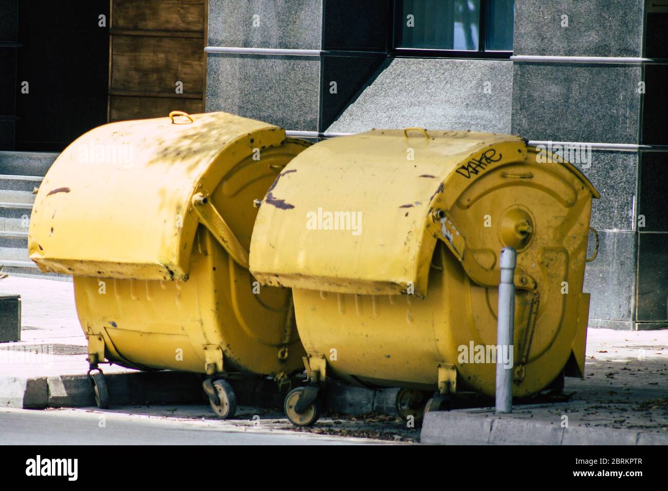 Limassol Cyprus May 21, 2020 Closeup of a garbage container in the ...