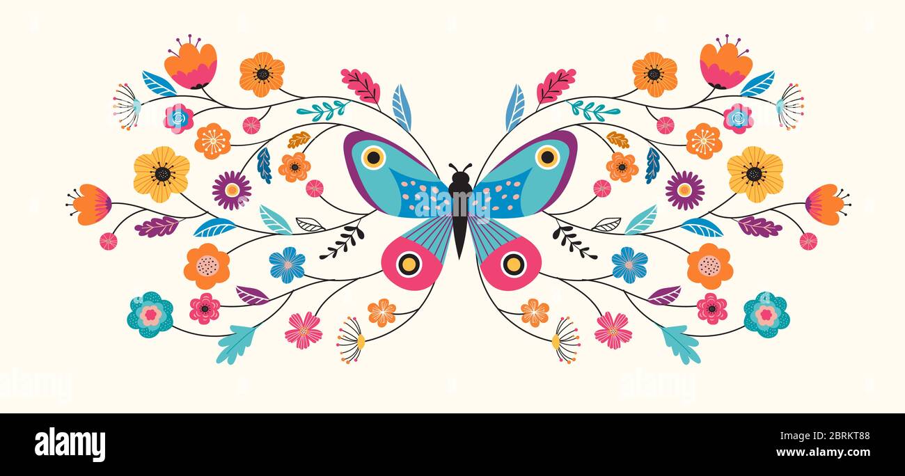 Summer abstract background, banner design with butterfly and flowers ...