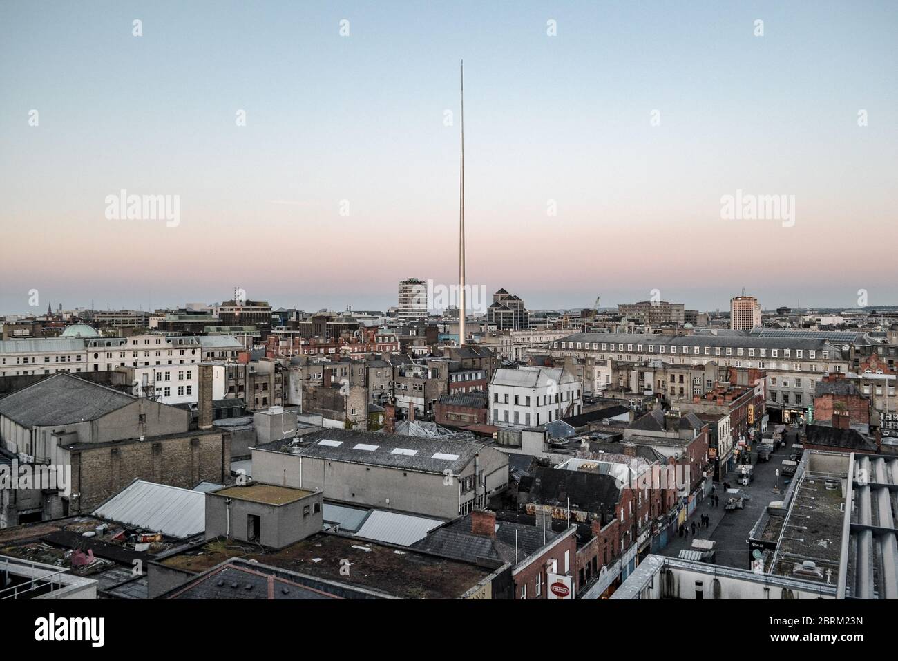 Beautiful panoramic aerial view on the city of Dublin with a spire in ...