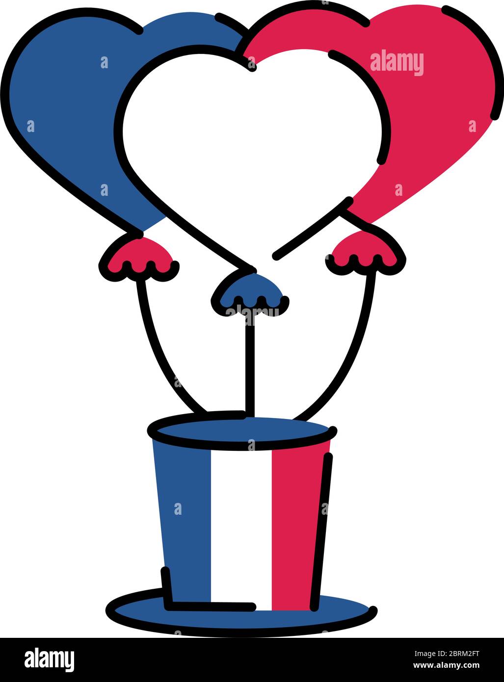 france heart balloons over hat line and fill style icon design ...