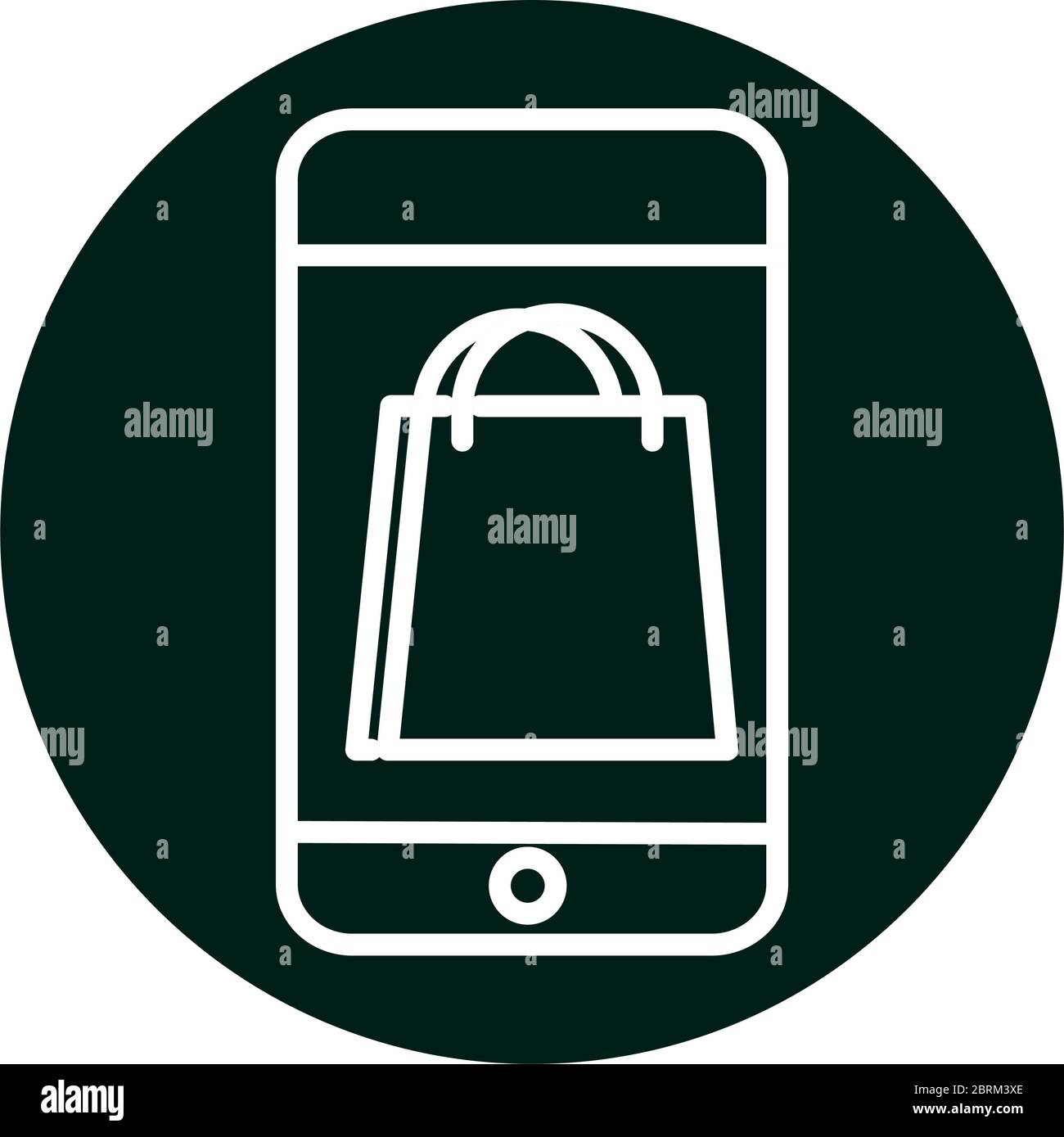 bag inside smartphone block and line style icon design of Shopping ...