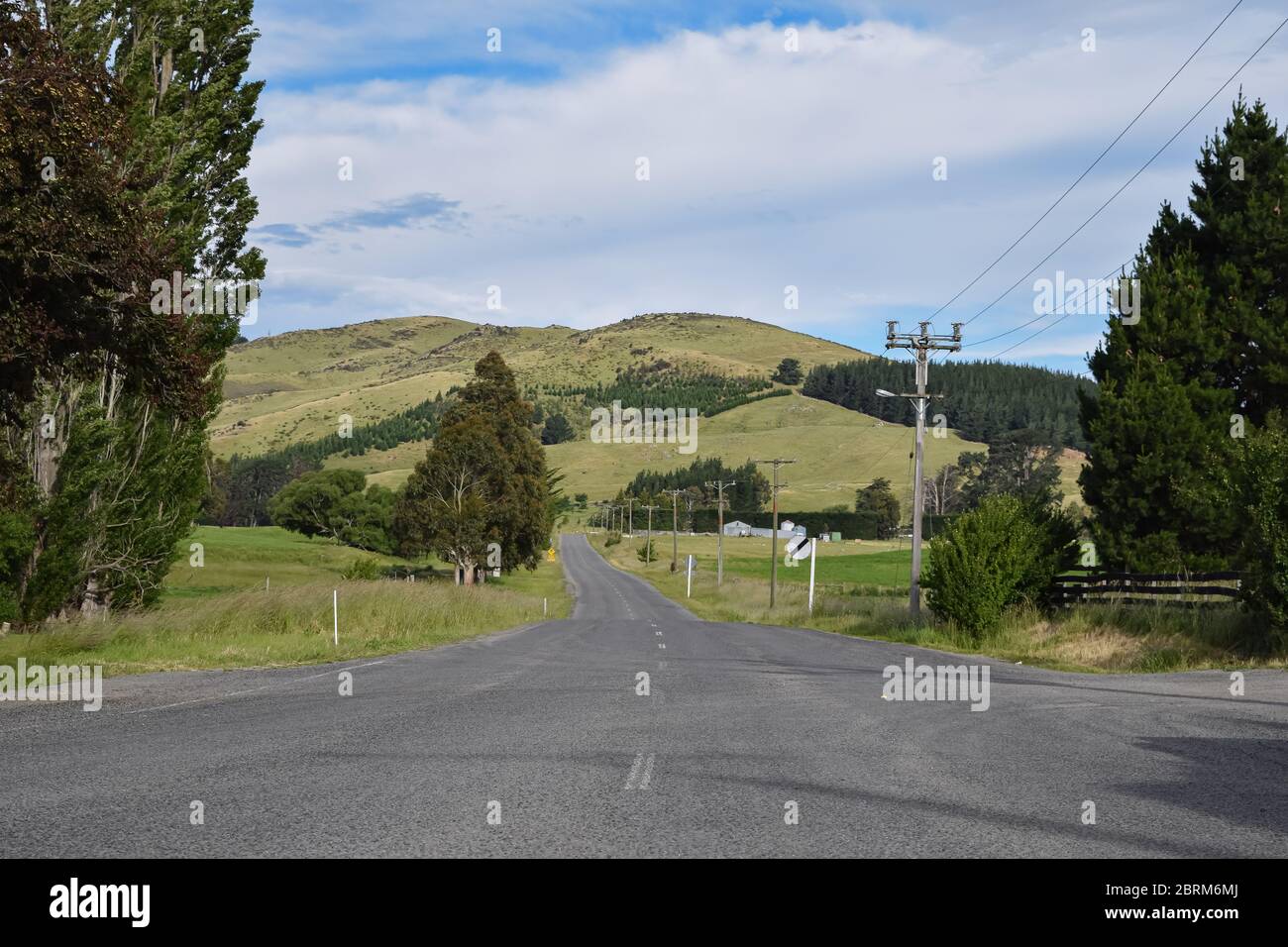 road with long perspective, south island, new zeland canterbury region ...