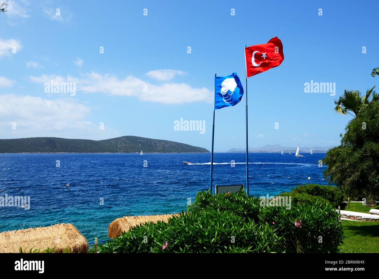 Turquoise water near beach on Mediterranean turkish resort, Bodrum ...