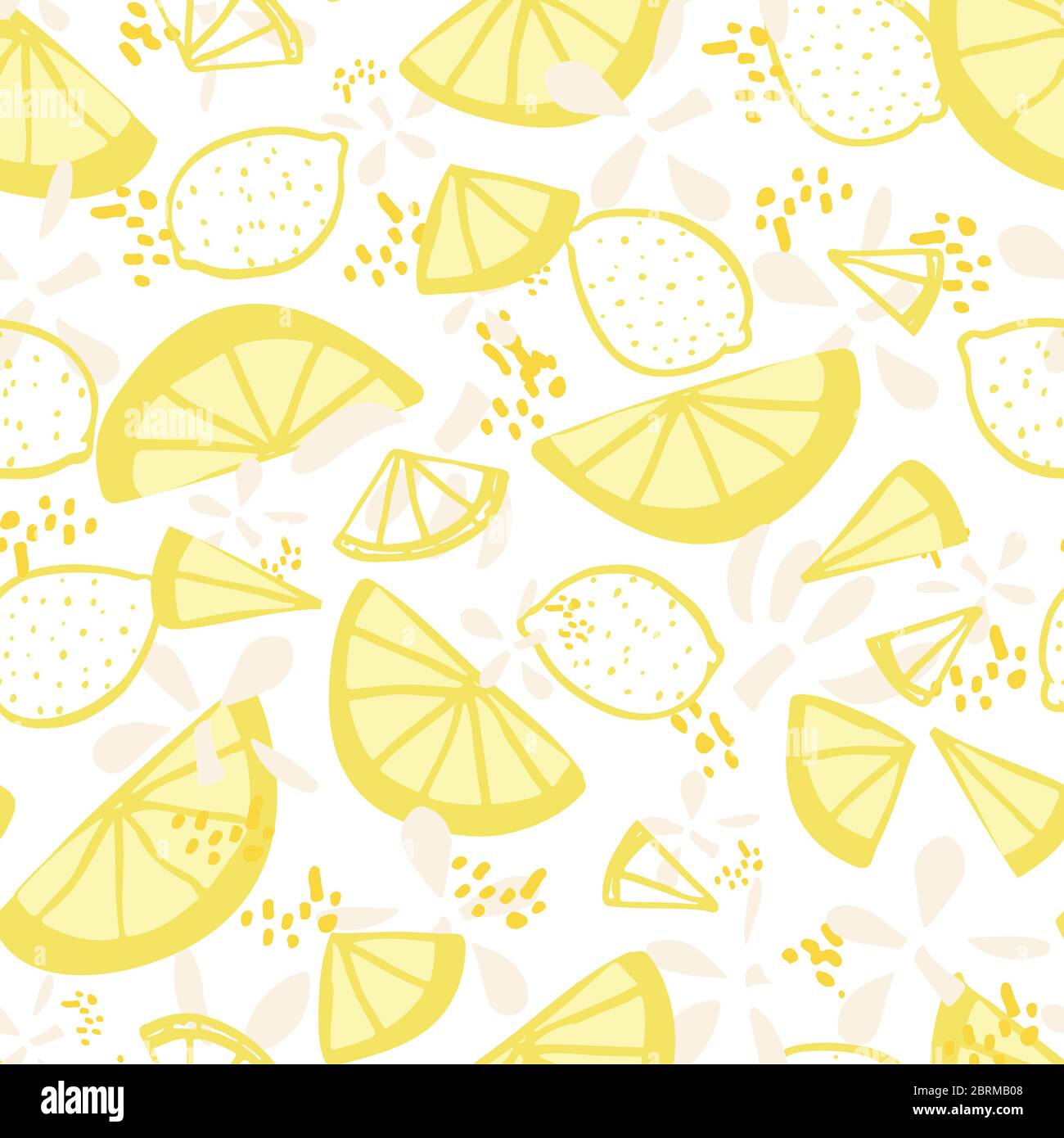 Vector fresh graphic summer lemon repeating pattern. Hand drawn textured citrus fruit pattern ...