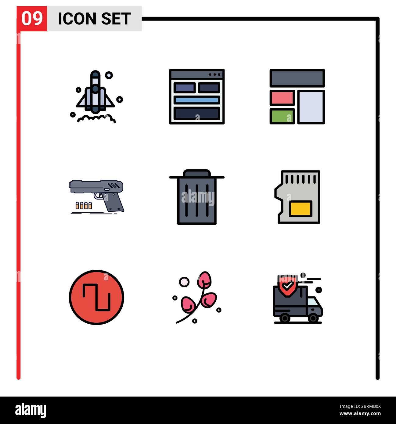 Set of 9 Modern UI Icons Symbols Signs for delete, shooter, collage ...
