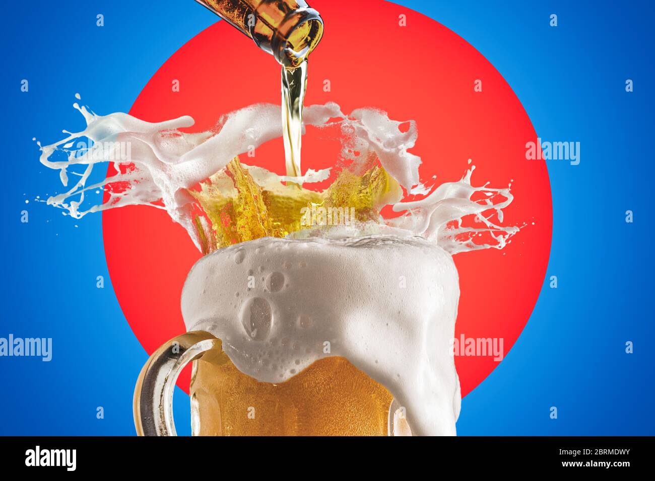 Creative Collage Of Beer Glass With Beer Splashes and Overflowing Foam ...