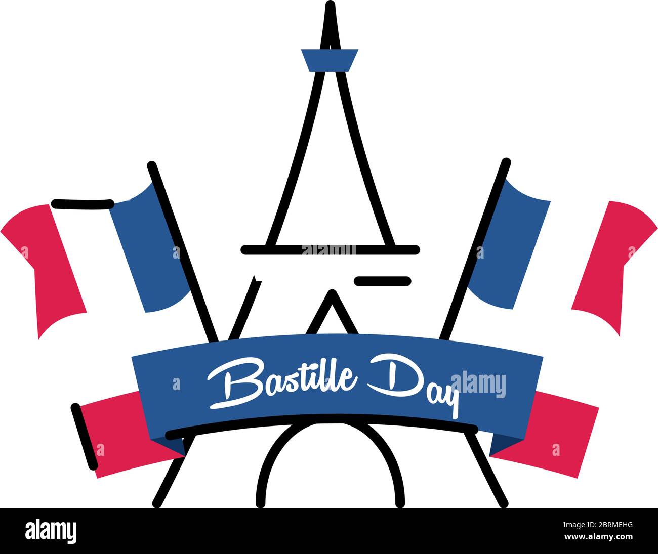 france eiffel tower with flags line and fill style icon design ...