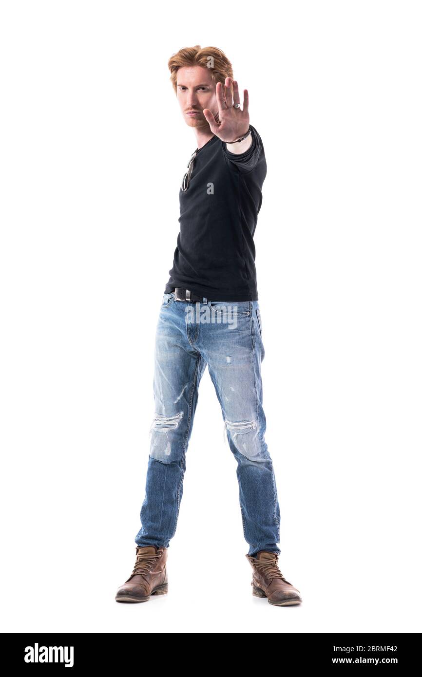 Rejection or decline concept. Young handsome ginger man showing palm ...