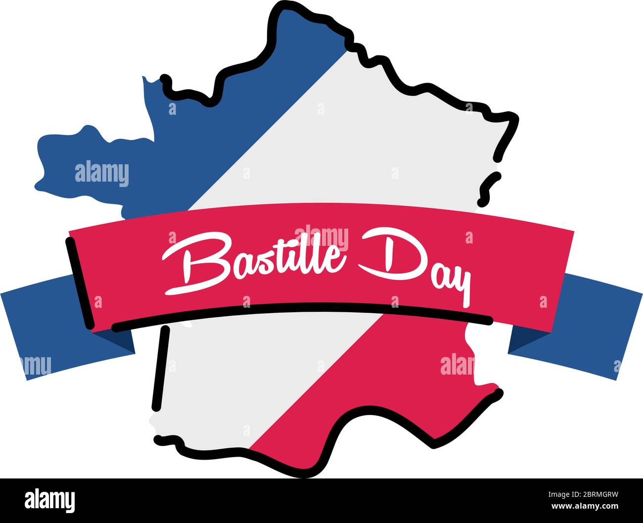 france map with ribbon line and fill style icon design, Bastille day ...