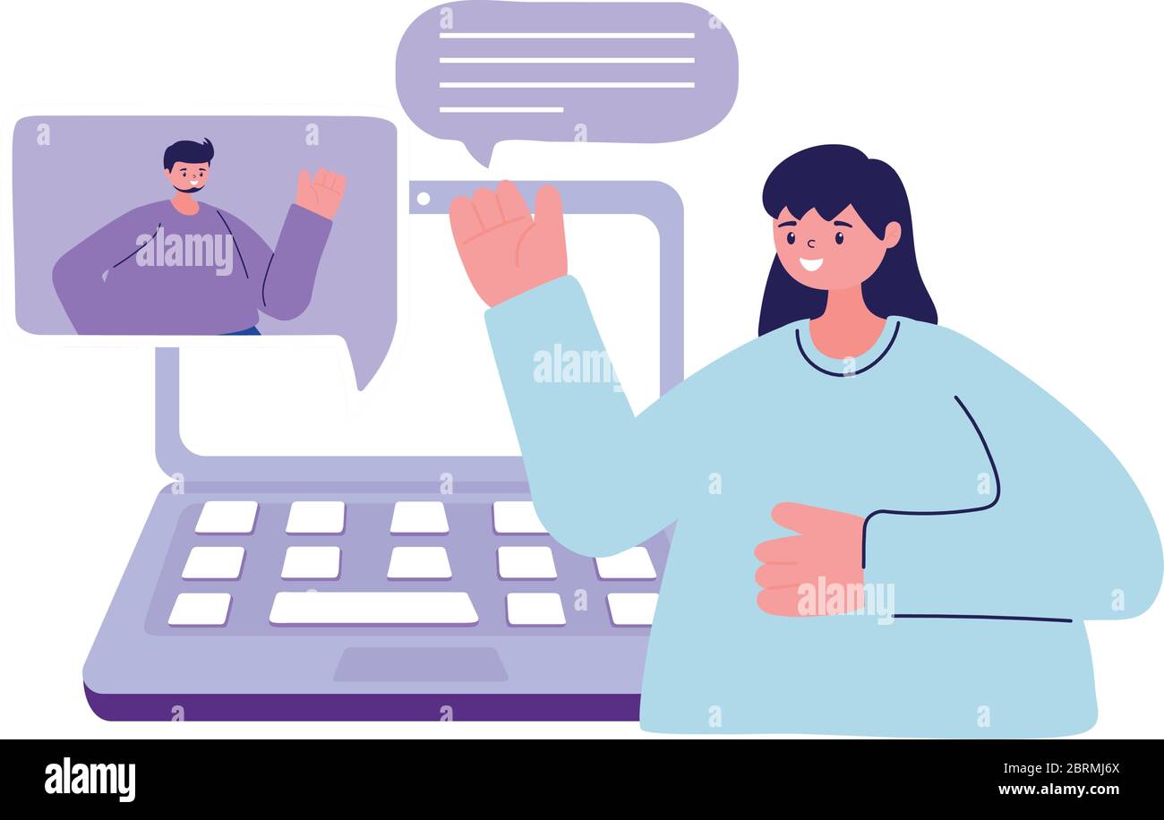 Woman with laptop chatting design, Message chat and communication theme ...