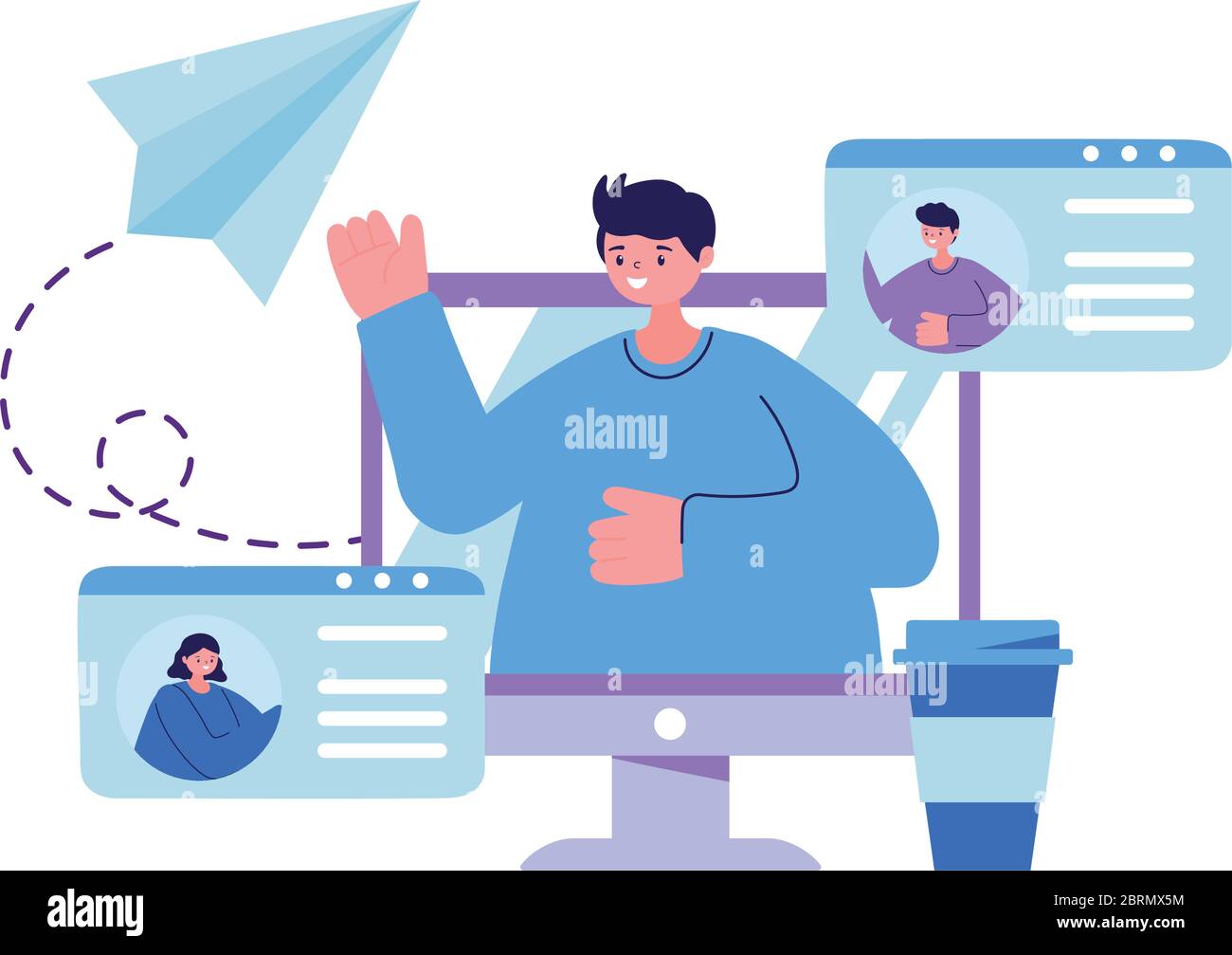 Man with computer chatting design, Message chat and communication theme ...
