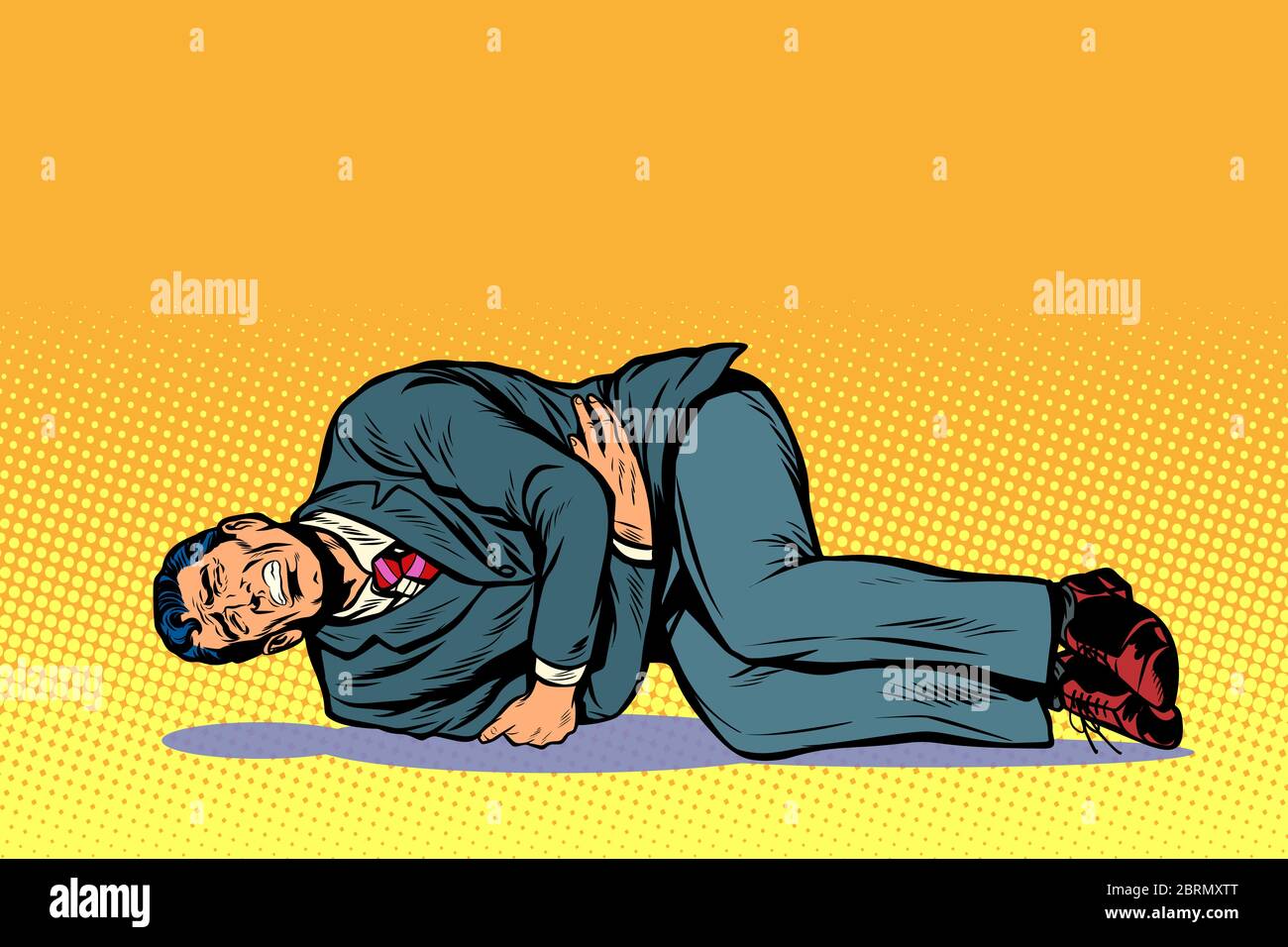 man lies hurts stomach. Pop art retro vector illustration comic cartoon ...