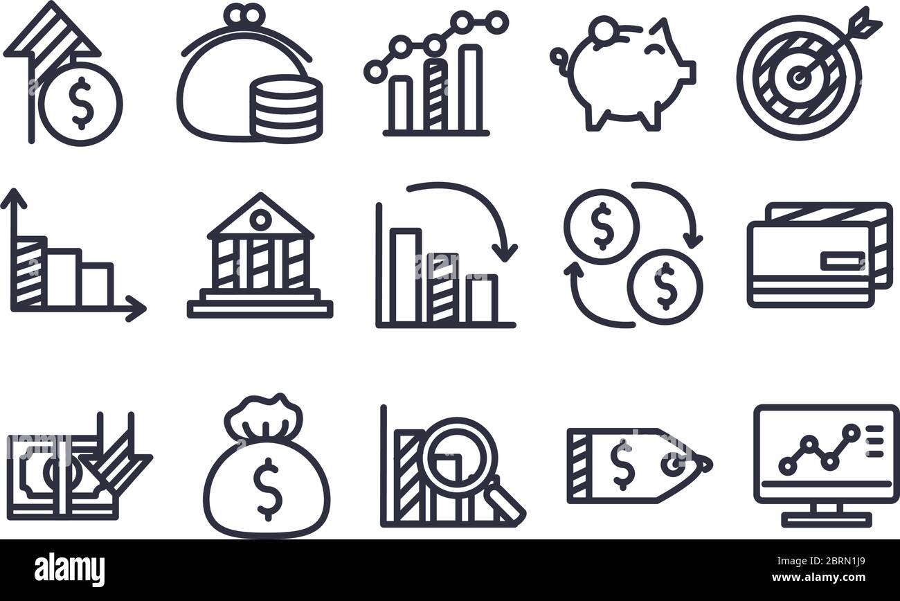 line style icon set design, economy finance and money theme Vector ...
