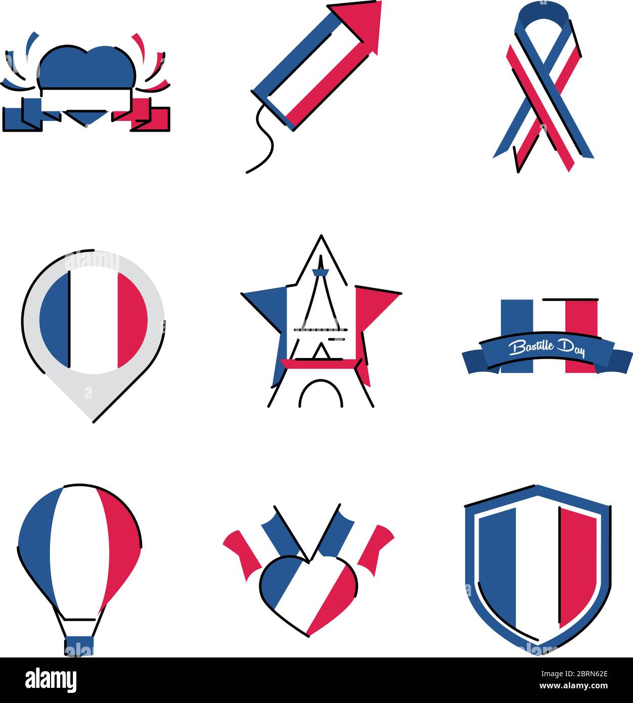 france line and fill style icon set design, Bastille day and french ...