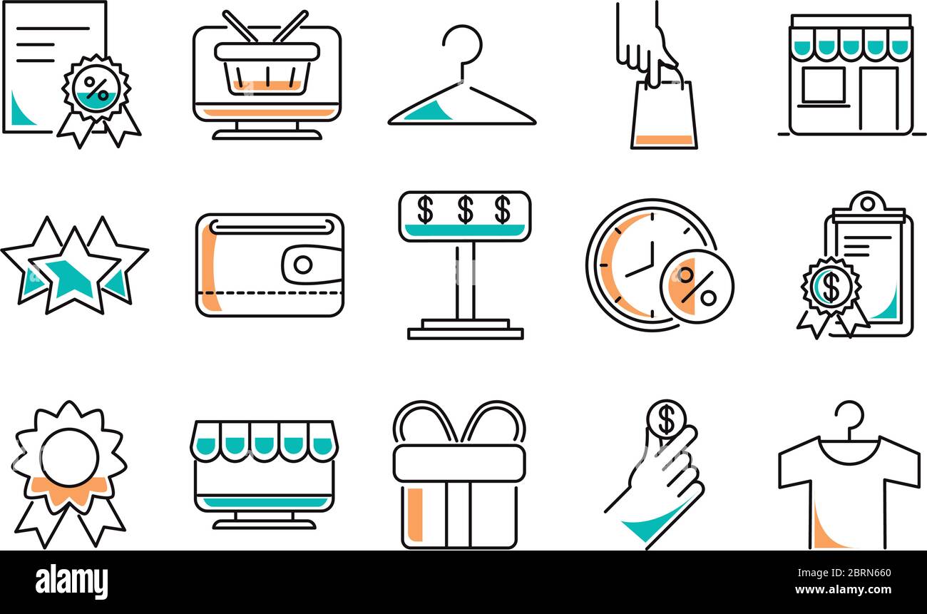 line style icon set design of Shopping commerce and market theme Vector ...