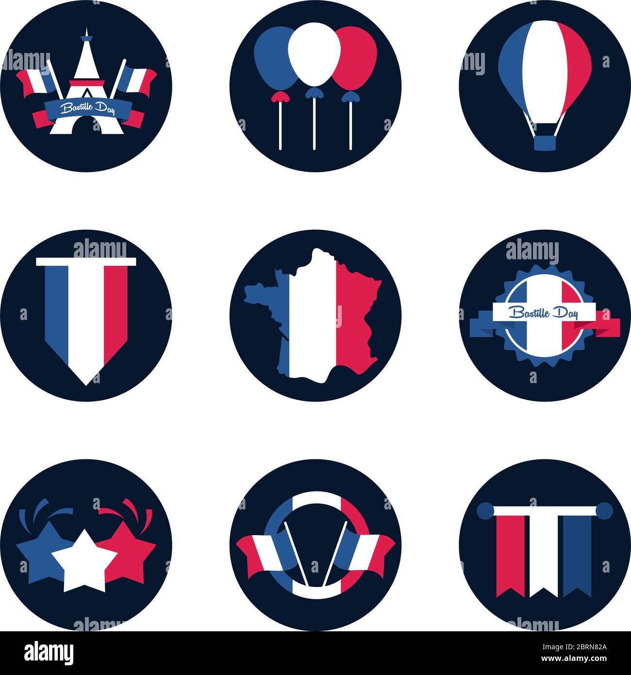 france block and flat style icon set design, Bastille day and french ...