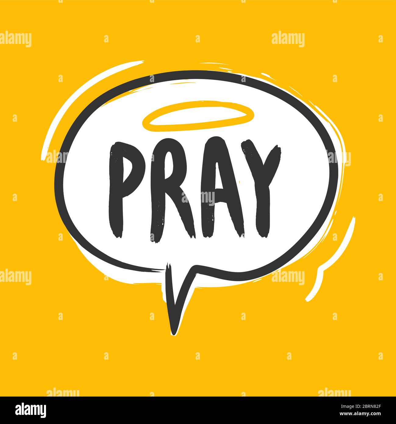 Pray speech balloon. Sticker for social media content. Hand drawn ...