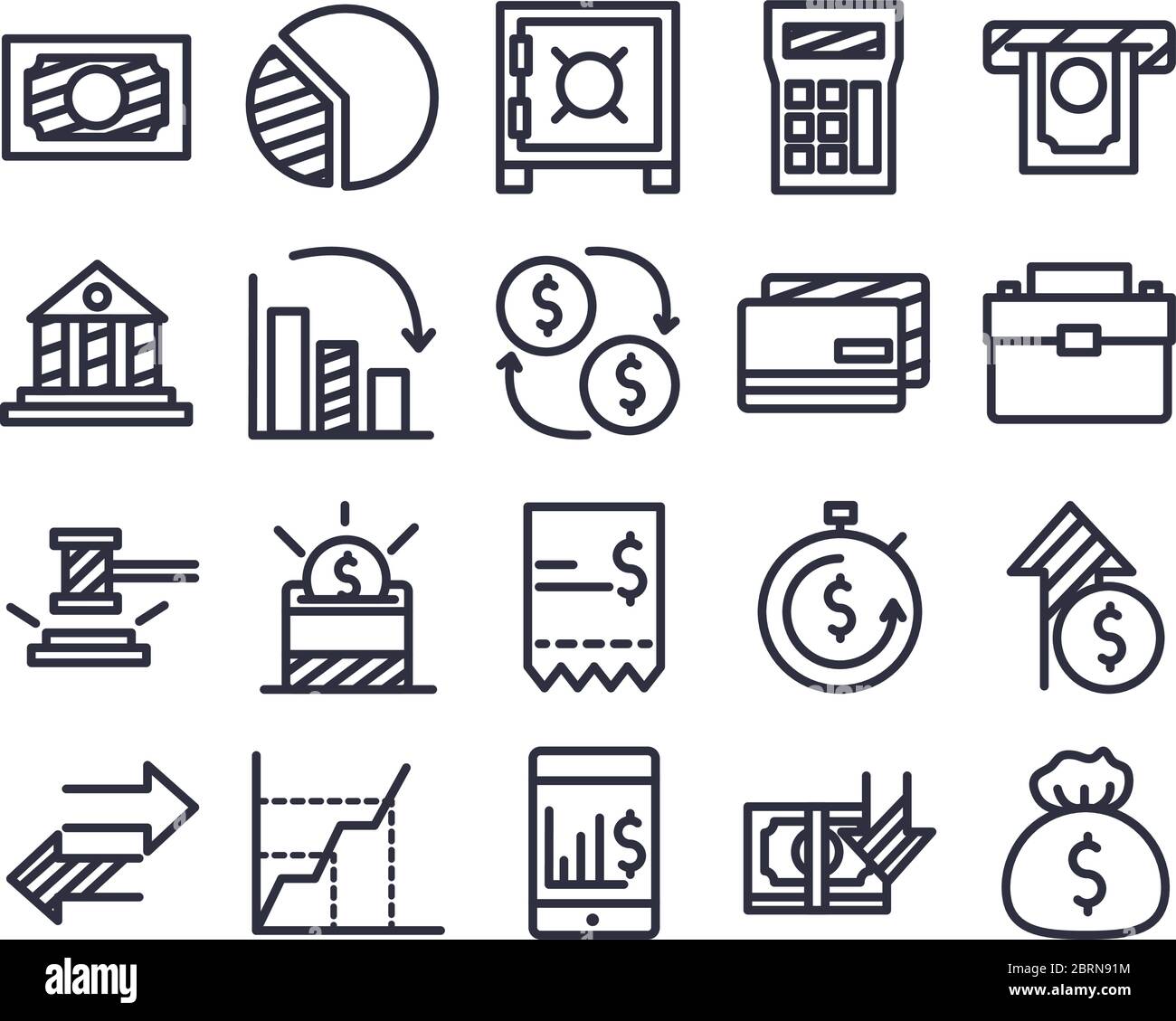 line style icon set design, economy finance and money theme Vector ...