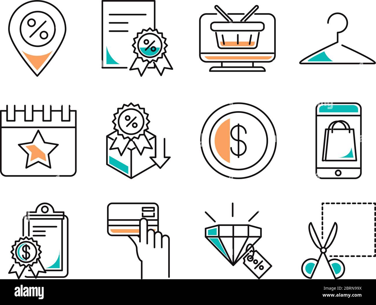 line style icon set design of Shopping commerce and market theme Vector ...