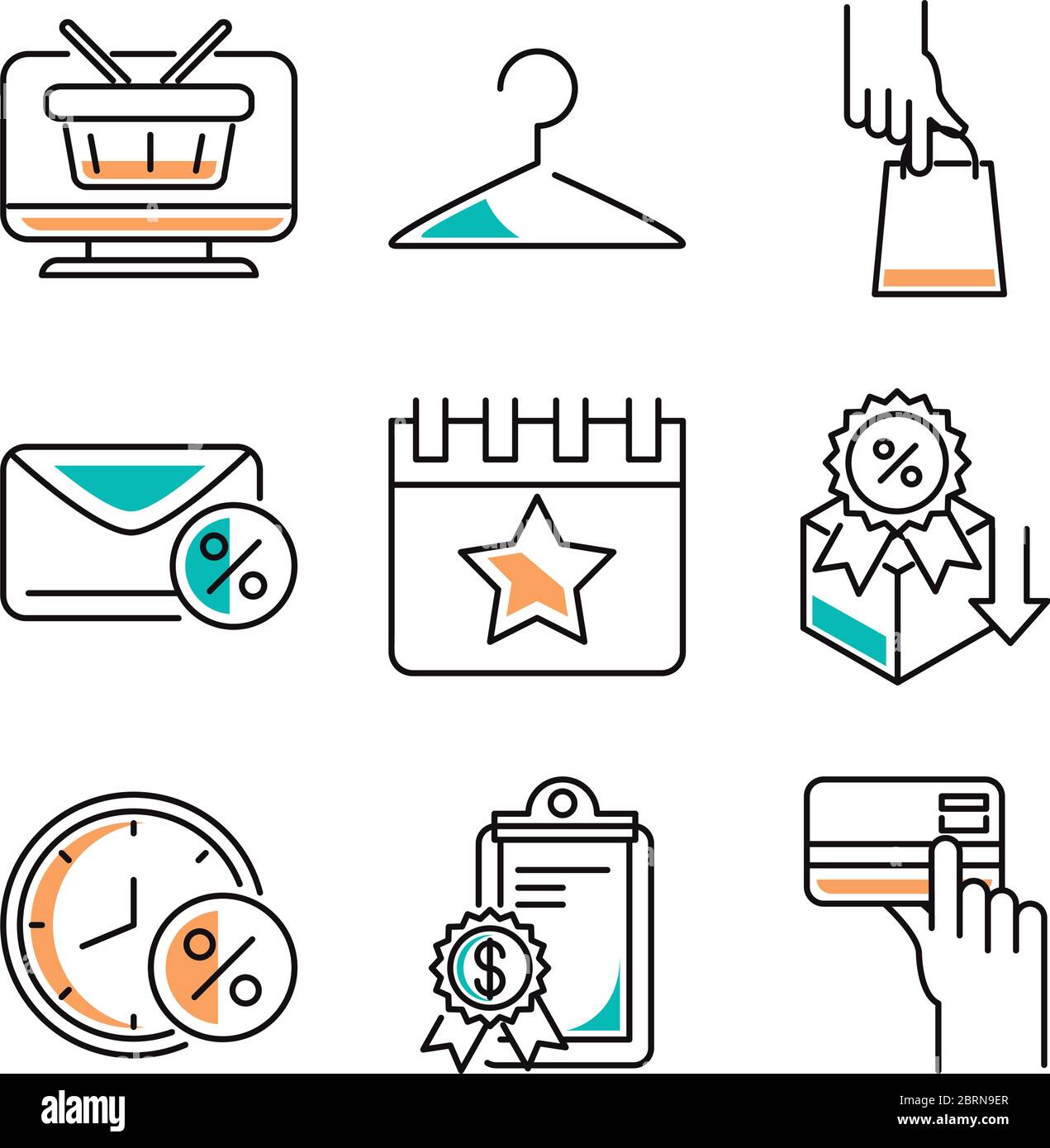 line style icon set design of Shopping commerce and market theme Vector ...