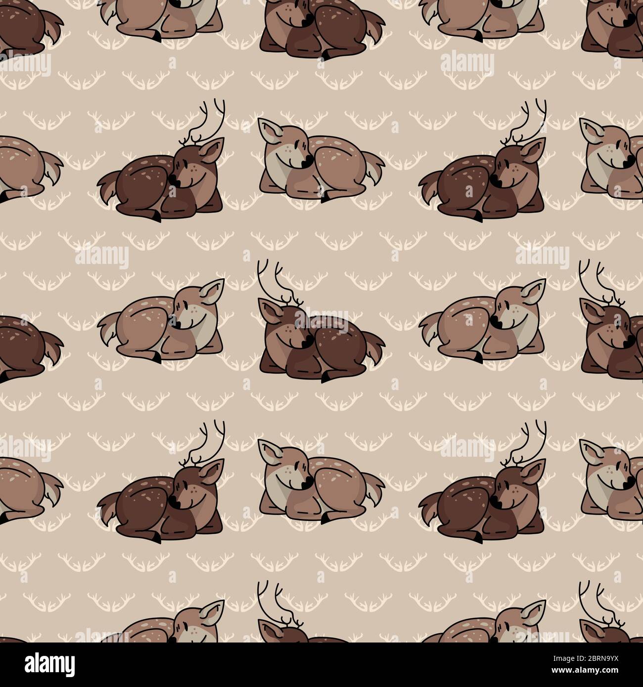 Cute cartoon stag and doe seamless pattern. Cute doe animal flat color ...
