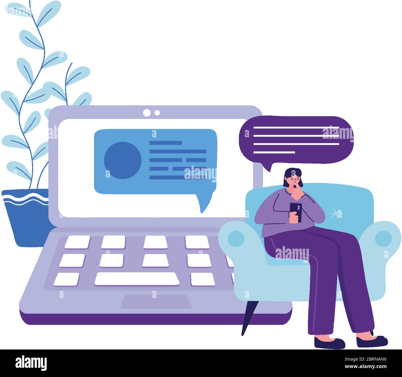 Woman with smartphone and laptop chatting design, Message chat and ...