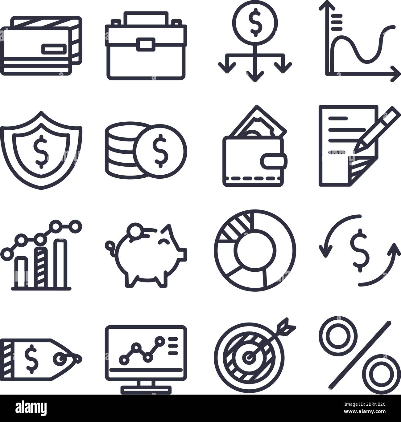 line style icon set design, economy finance and money theme Vector ...