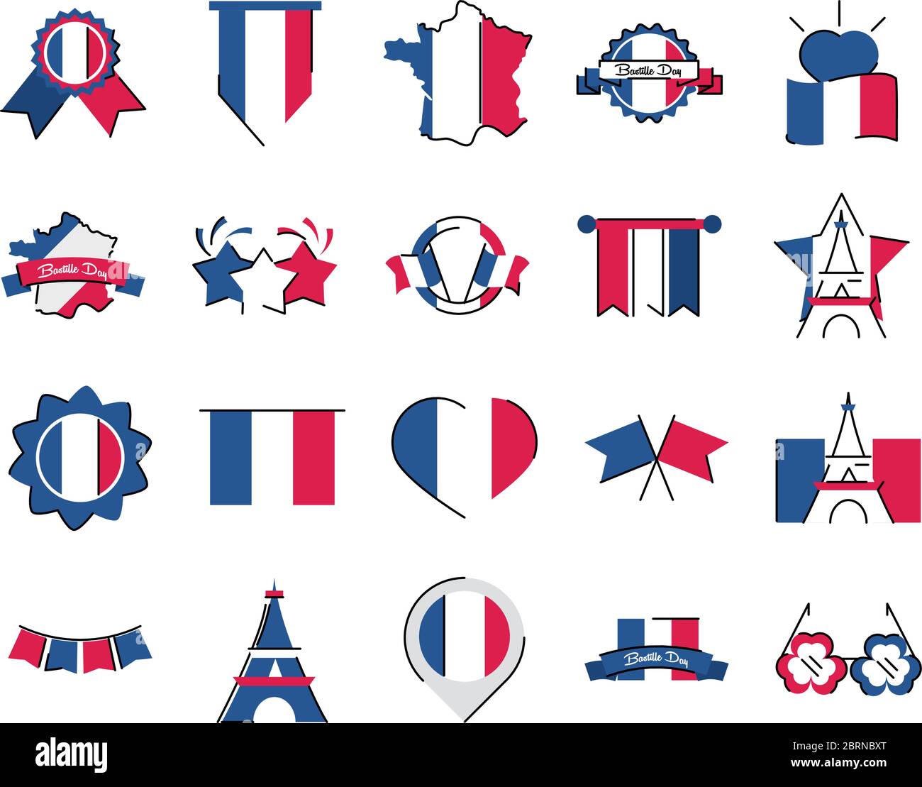 france line and fill style icon set design, Bastille day and french ...