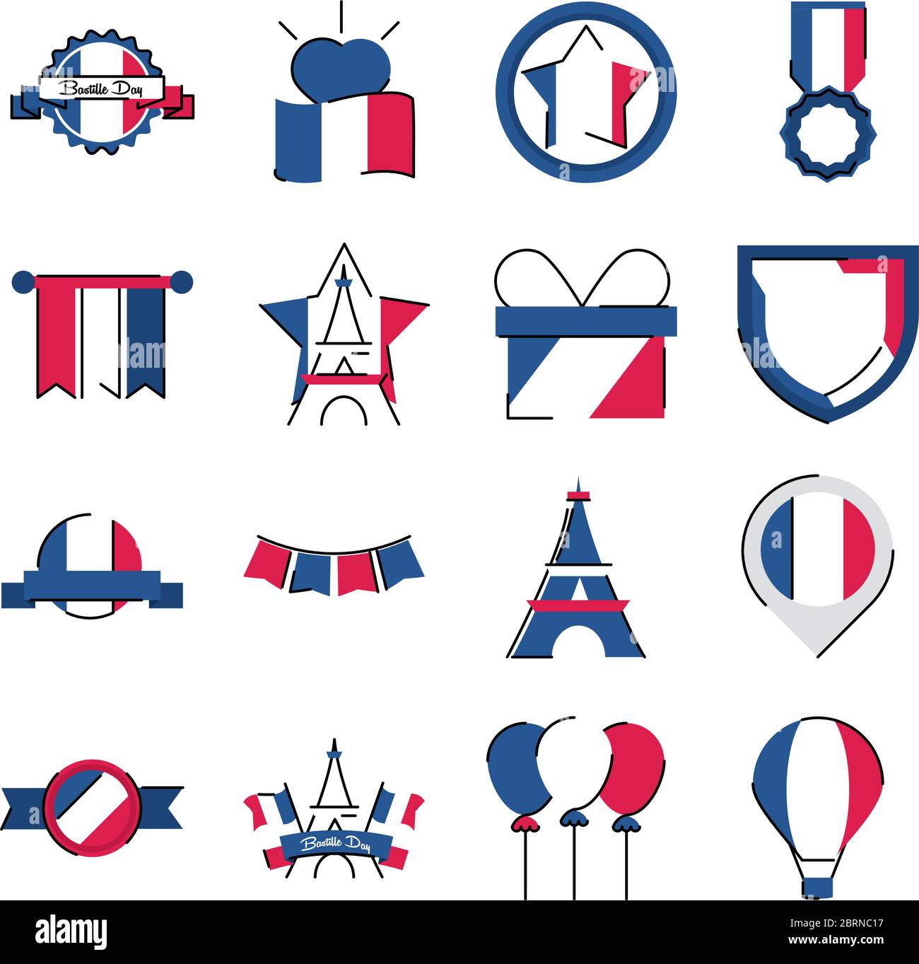 france line and fill style icon set design, Bastille day and french ...