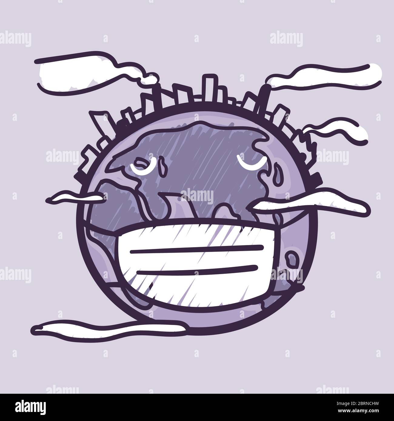 The world is full of dust, smoke, pollution hand drawn doodle cartoon ...