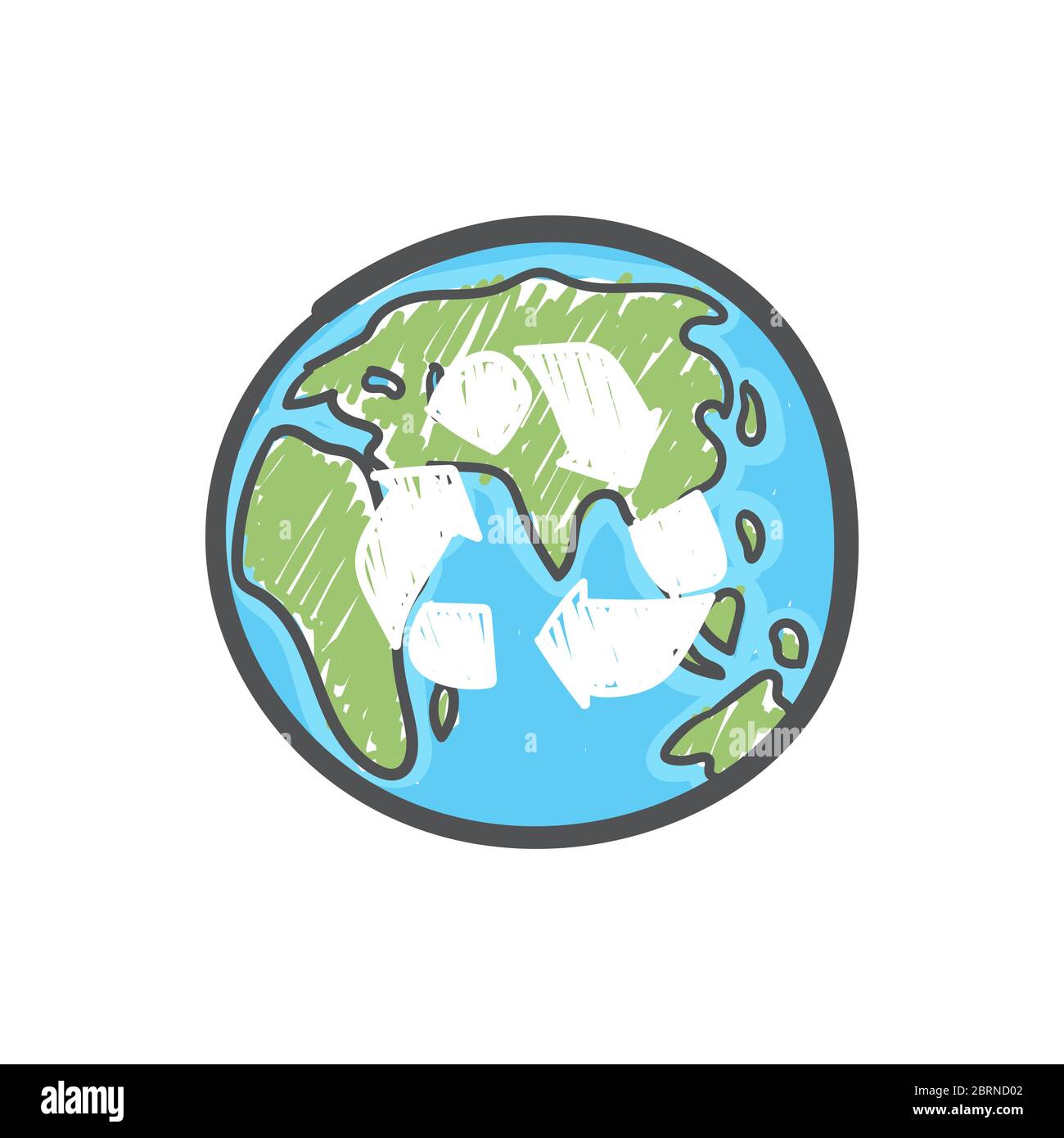 Earth globe with hand drawn recycle symbol. Waste reducing and ...