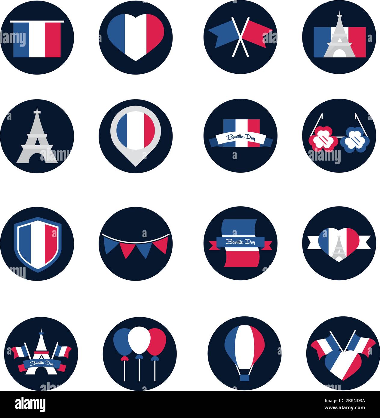 france block and flat style icon set design, Bastille day and french ...