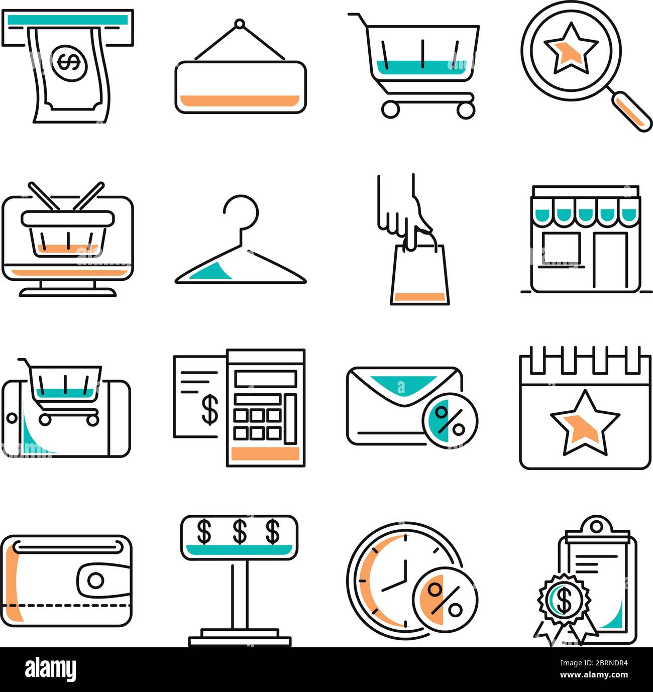 line style icon set design of Shopping commerce and market theme Vector ...