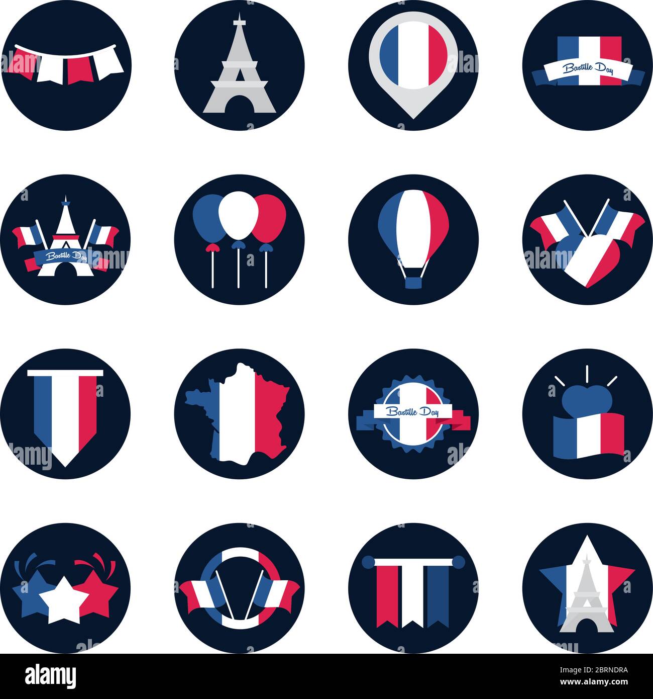 france block and flat style icon set design, Bastille day and french ...