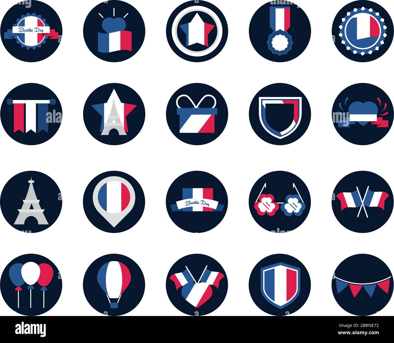 france block and flat style icon set design, Bastille day and french ...