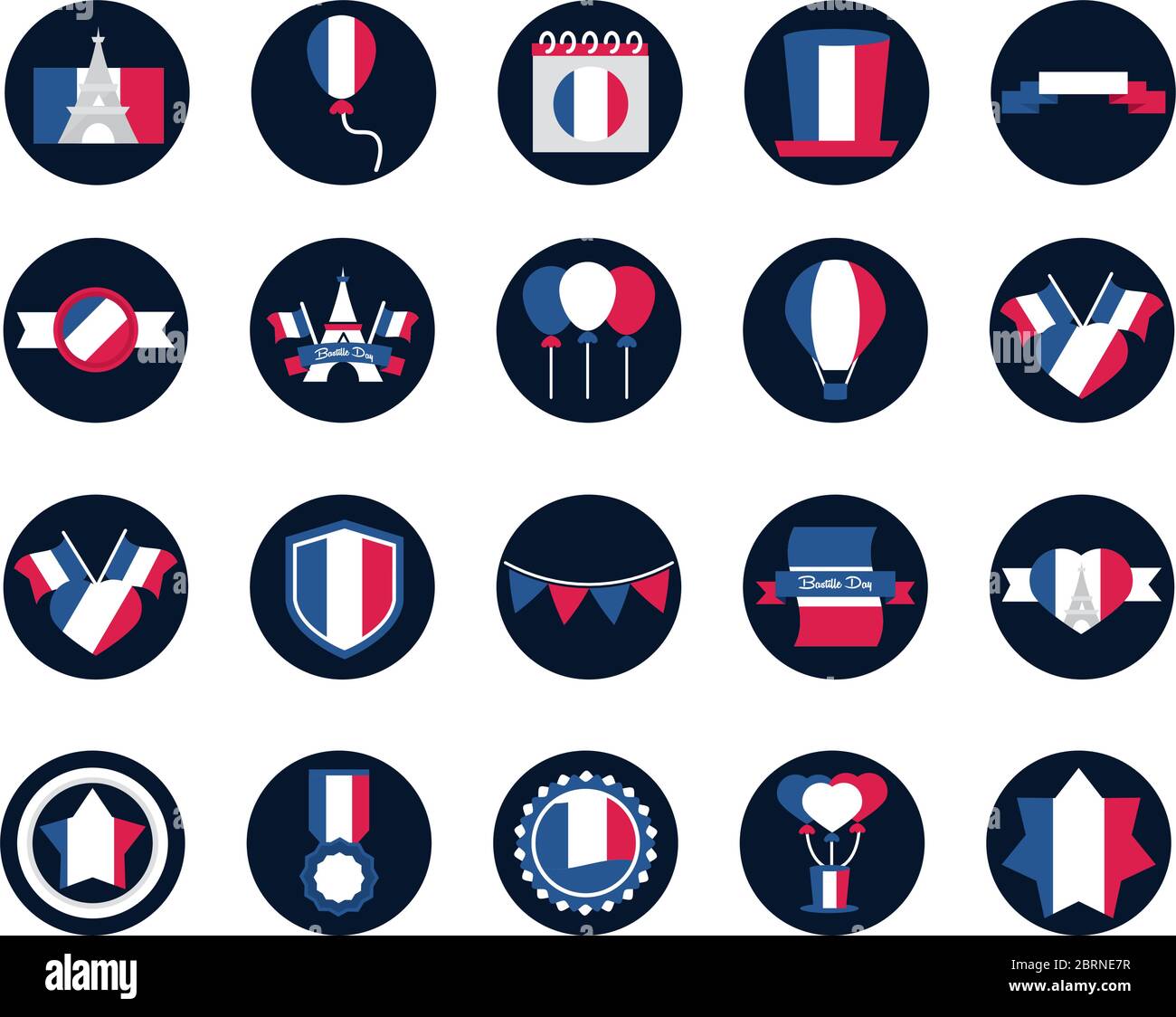 france block and flat style icon set design, Bastille day and french ...