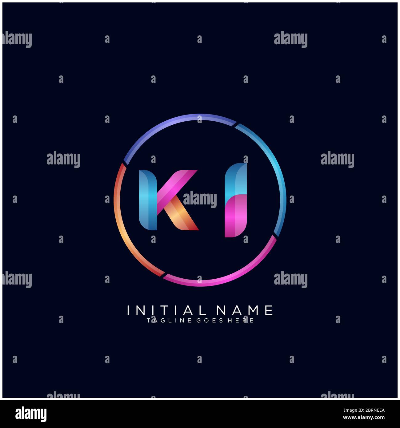 Initial letter KI curve rounded logo, gradient vibrant colorful glossy ...