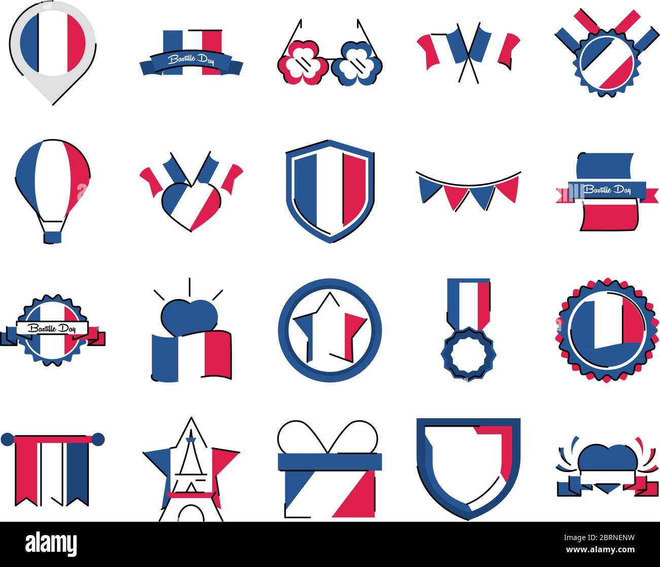 france line and fill style icon set design, Bastille day and french ...