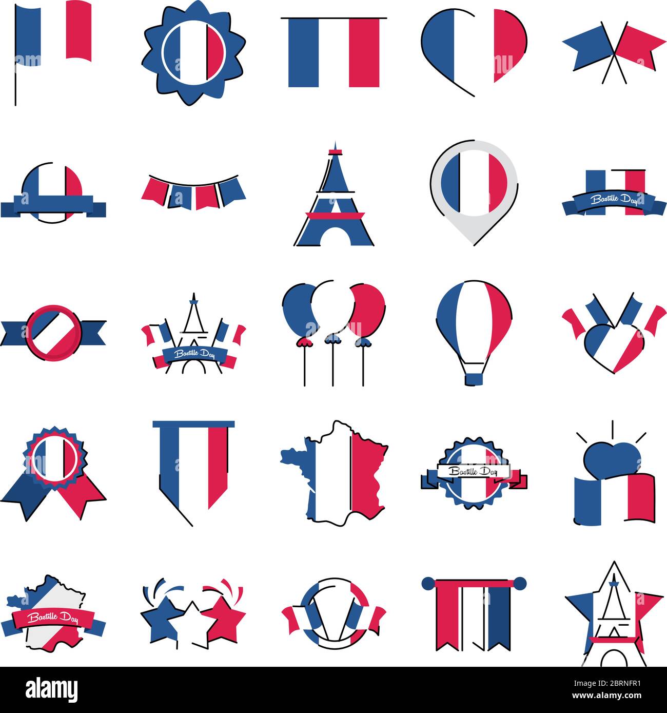 france line and fill style icon set design, Bastille day and french ...