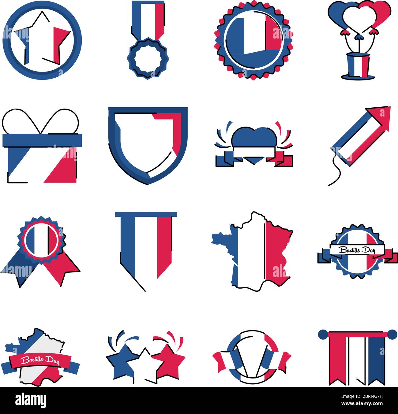 france line and fill style icon set design, Bastille day and french ...