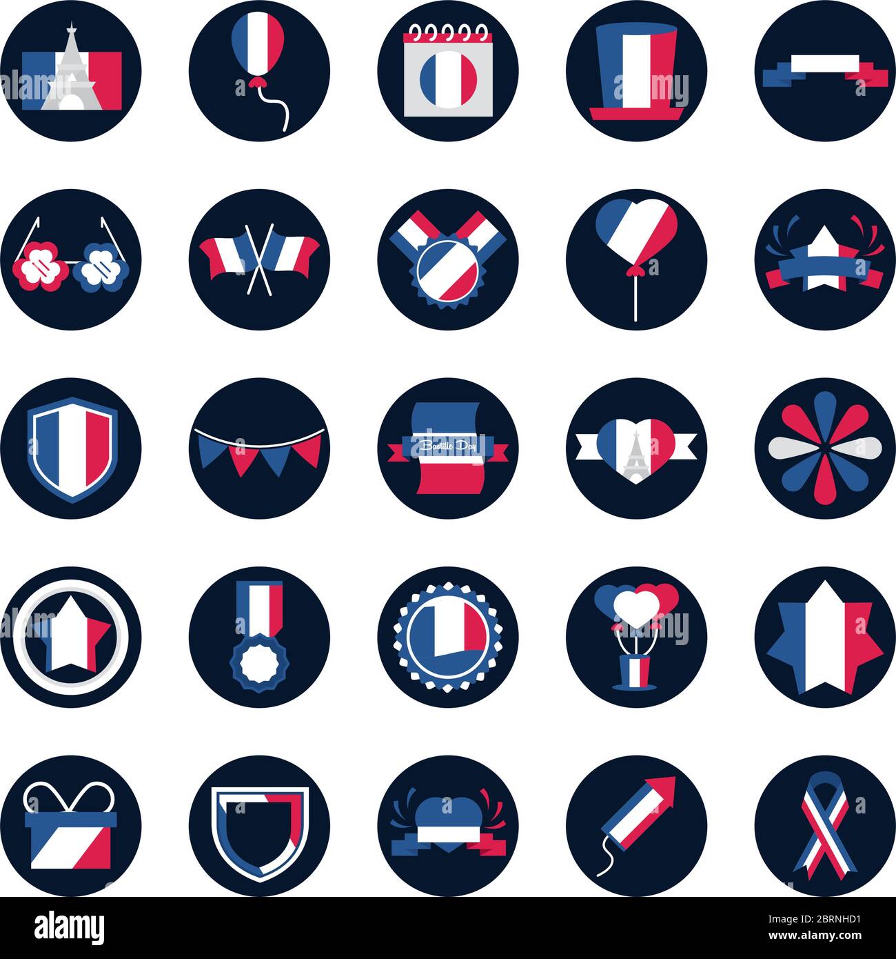 france block and flat style icon set design, Bastille day and french ...